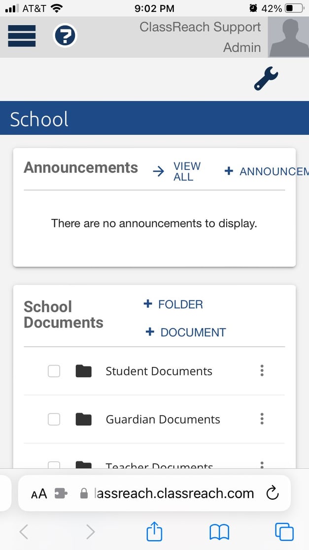 ClassReach Web App on a Mobile Device