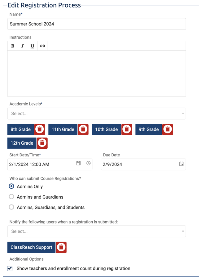 Course Registration Part 1 - Creating/Editing the Registration Process