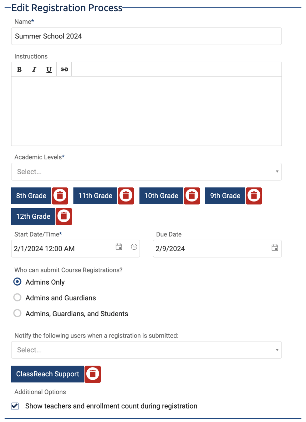 Course Registration Part 1 - Creating/Editing the Registration Process