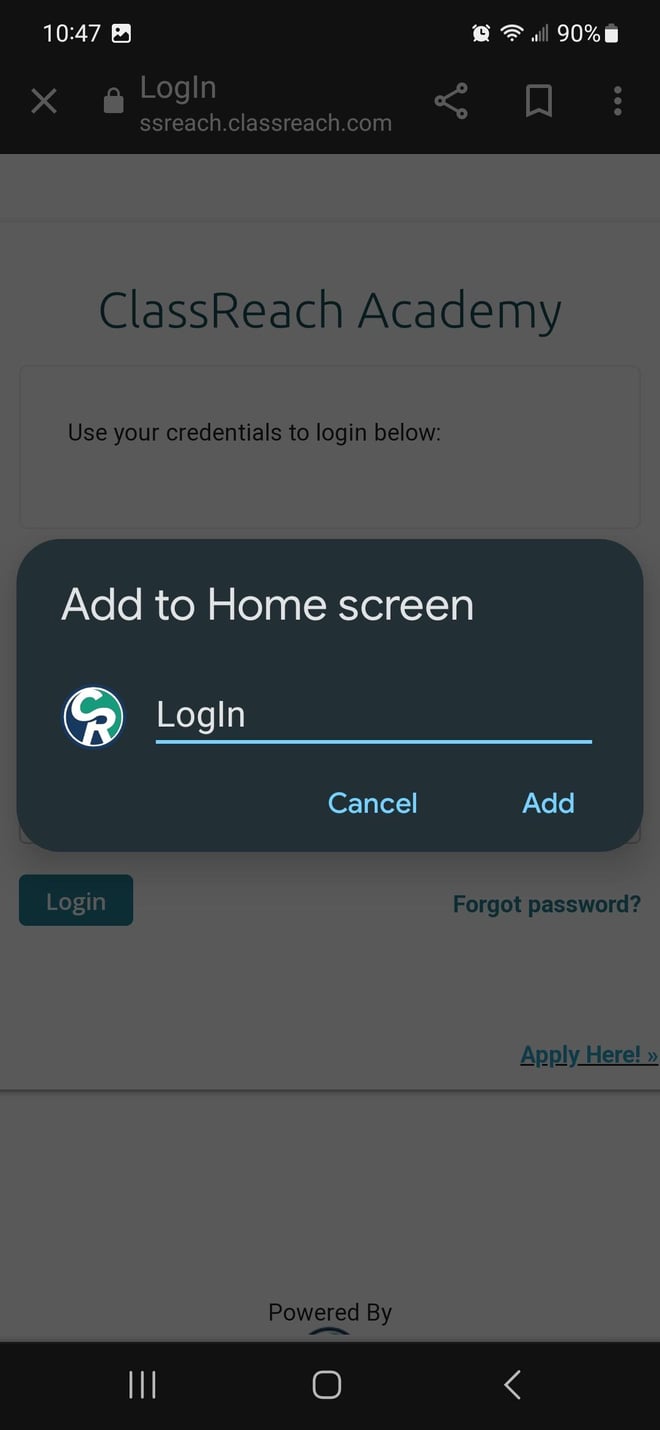 ClassReach Web App on a Mobile Device