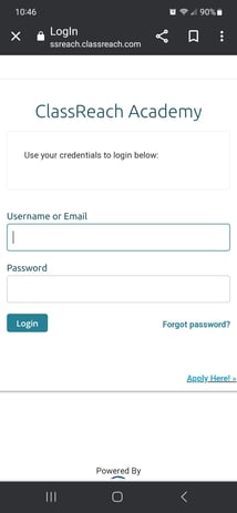 ClassReach Web App on a Mobile Device